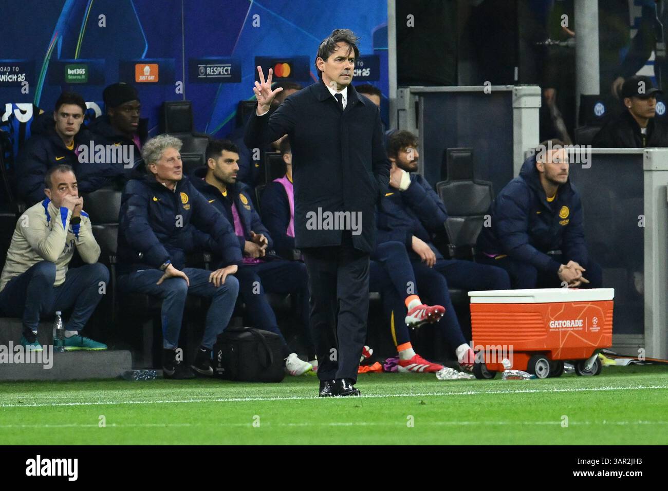 San Siro Stadium on April 16, 2025 in Milan, Italy. Simone Inzaghi ...