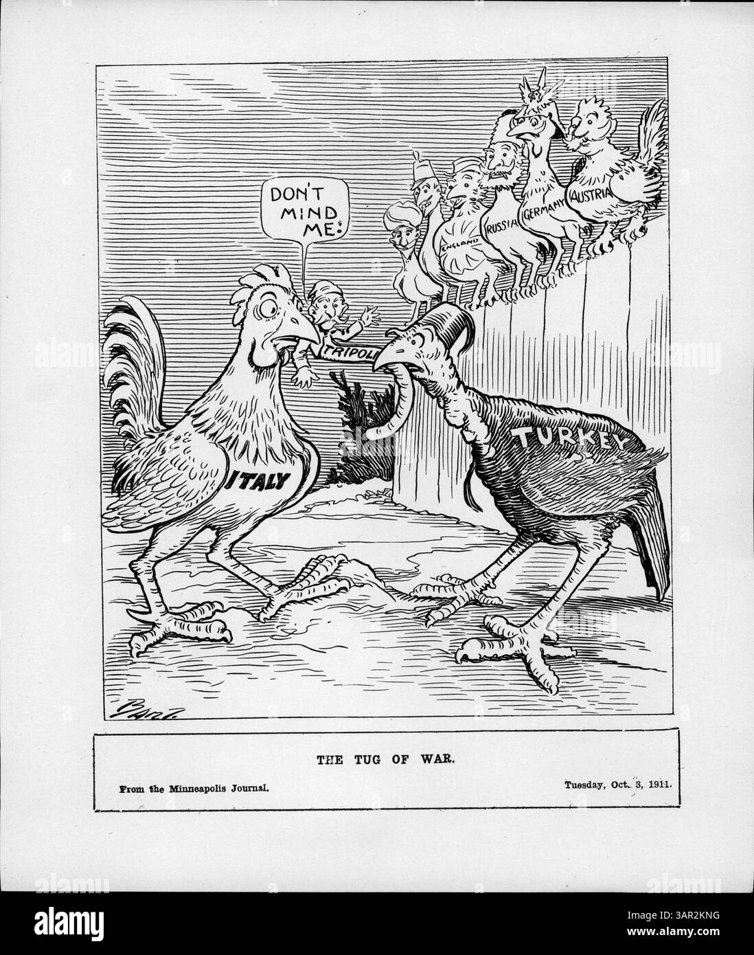 This political cartoon depicts Italy and Turkey in a tug-of-war over ...