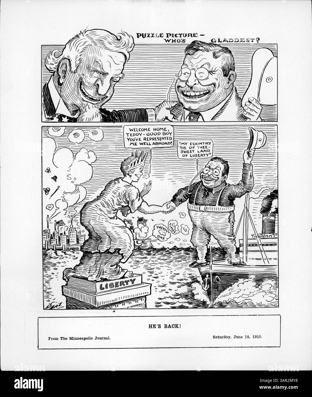 A political cartoon depicting President Theodore Roosevelt’s return ...