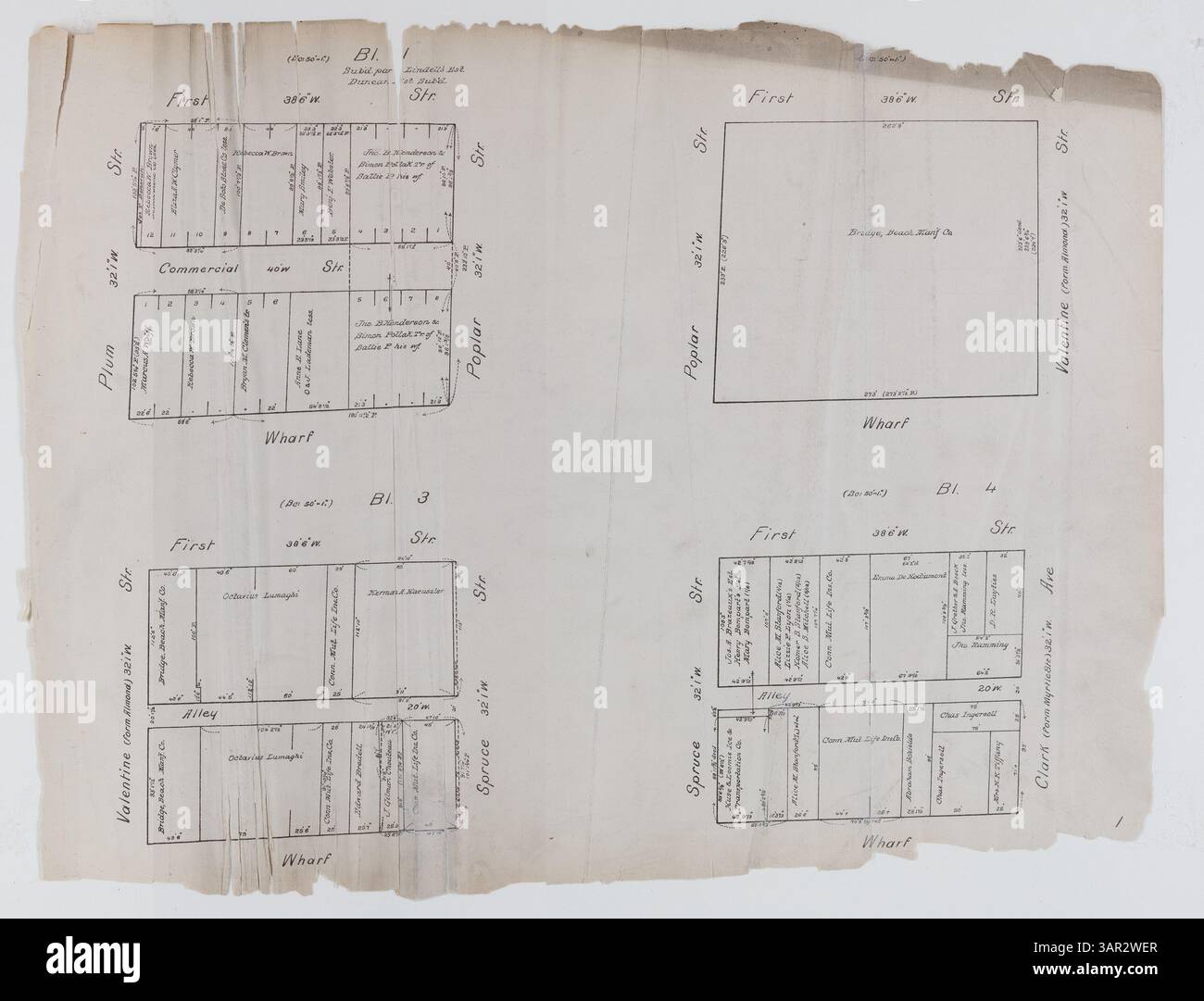 Map depicting city blocks 1, 2, 3, and 4 from the period 1888-1892 ...