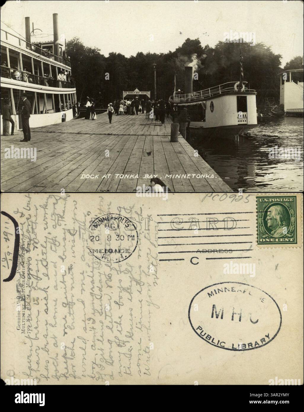 A photo postcard of the dock at Tonka Bay in Minnetonka, Minnesota ...