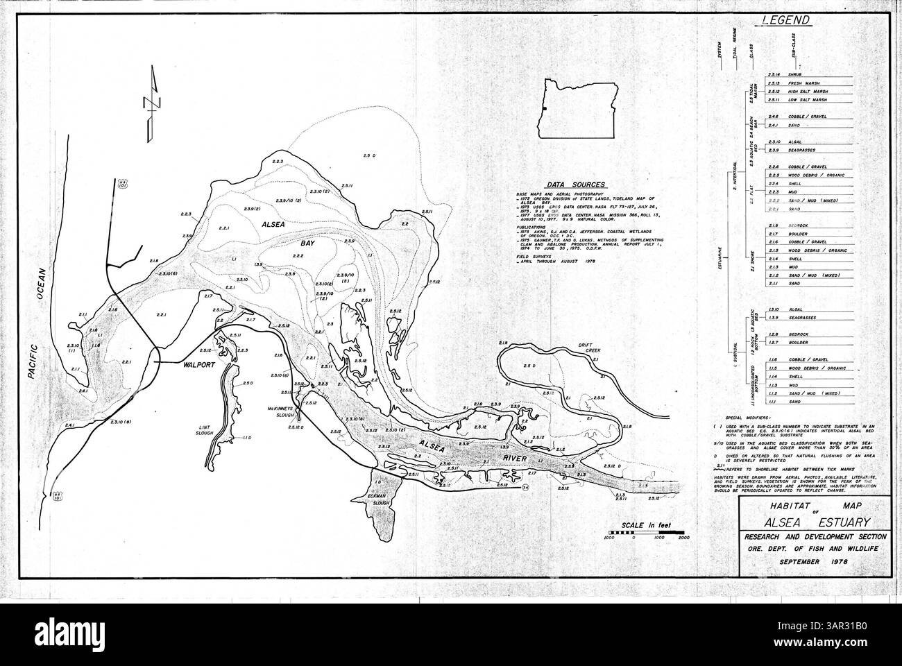 This habitat map of the Alsea Estuary shows environmental details from ...