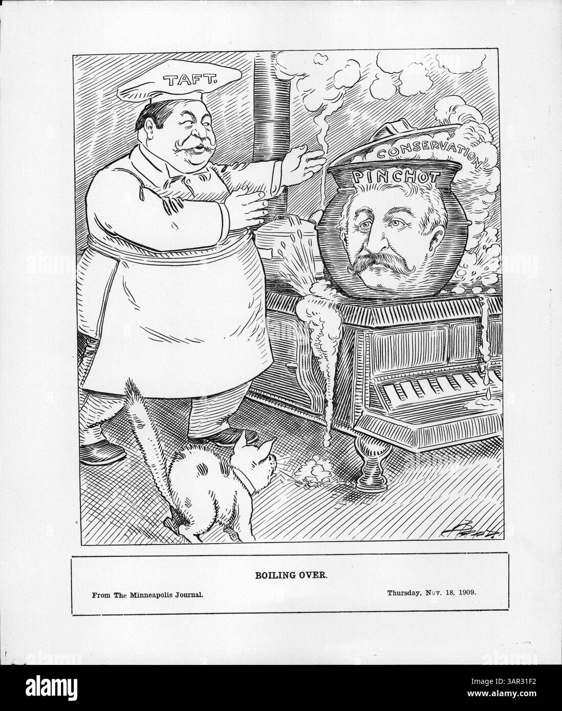 The image features a pot with the face of Gifford Pinchot boiling over ...