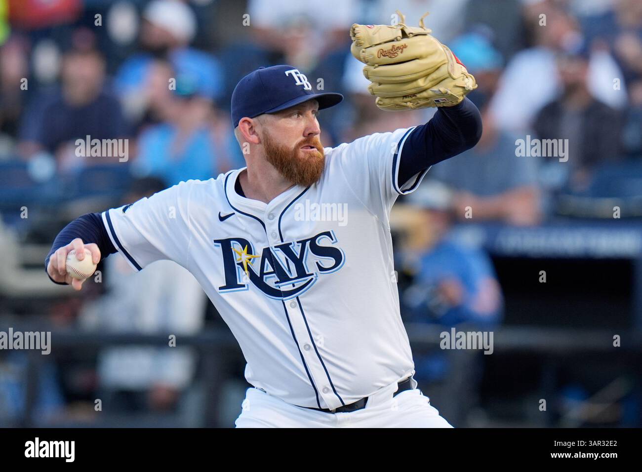 Tampa Bay Rays pitcher Zack Littell delivers to the Boston Red Sox ...