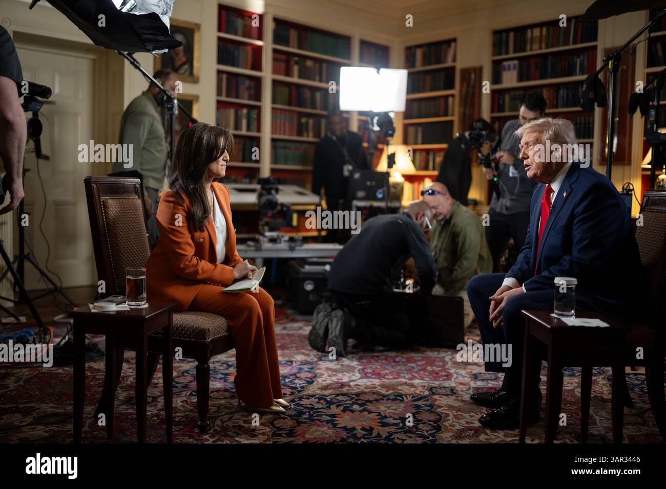 President Donald Trump sits for an interview with Fox News journalist ...