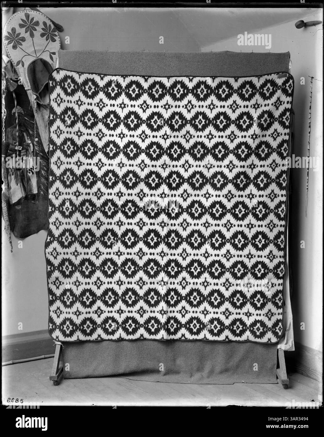 The photograph shows a display of blankets made by the Pendleton Woolen ...