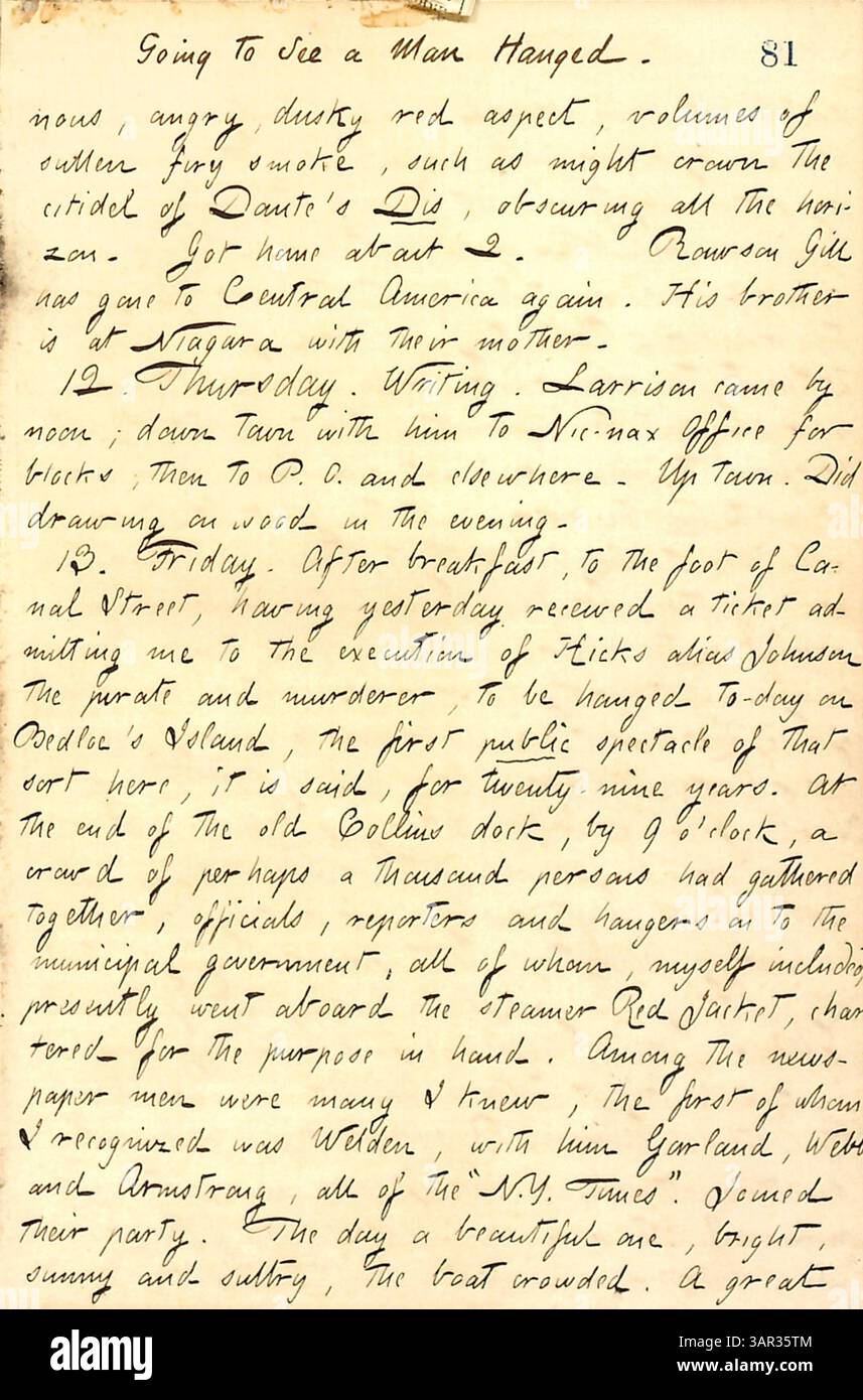 A page from Thomas Butler Gunn's Diaries, Volume 13, describes his ...