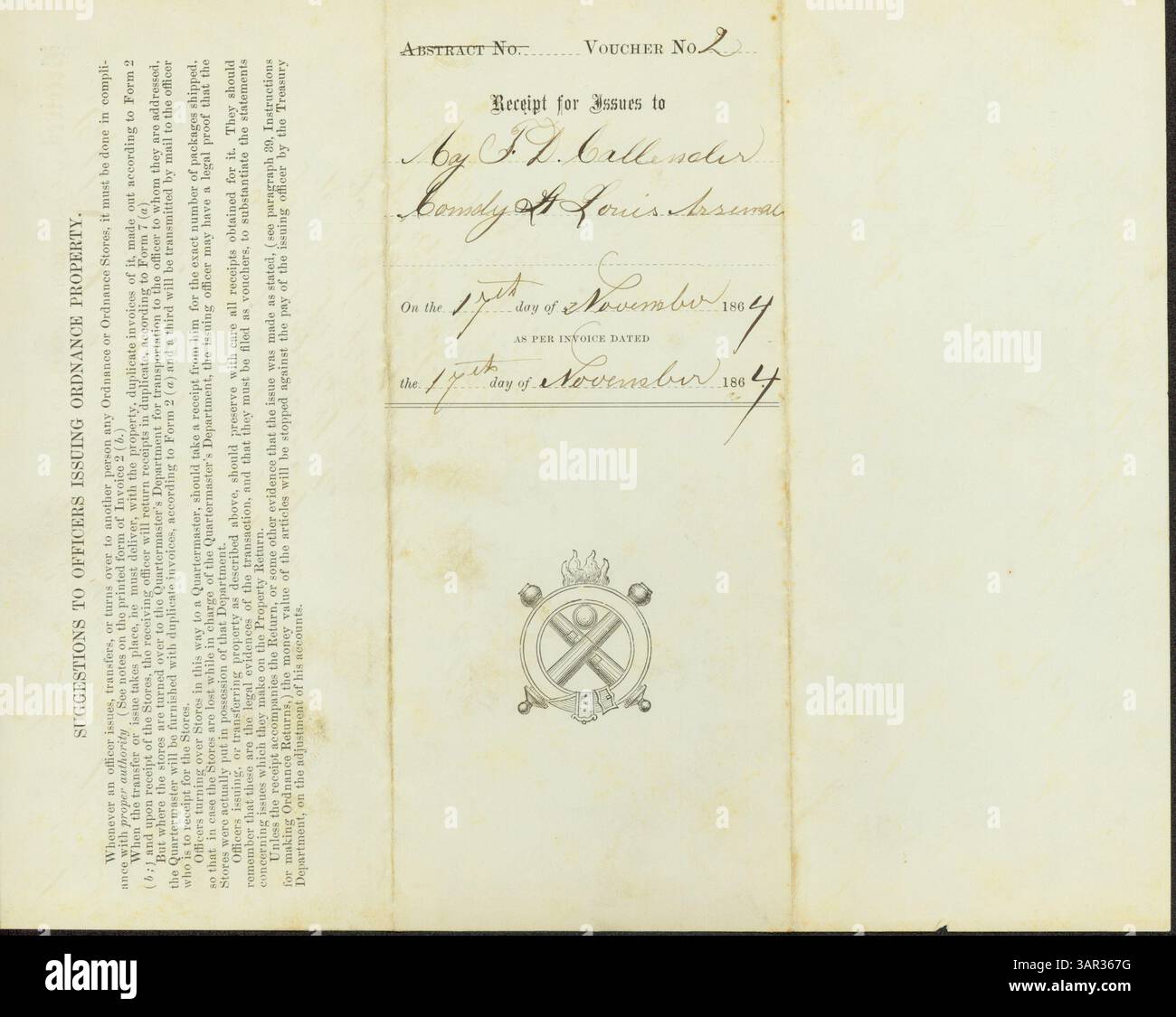 A receipt signed by F.D. Callender on November 17, 1864, lists items ...