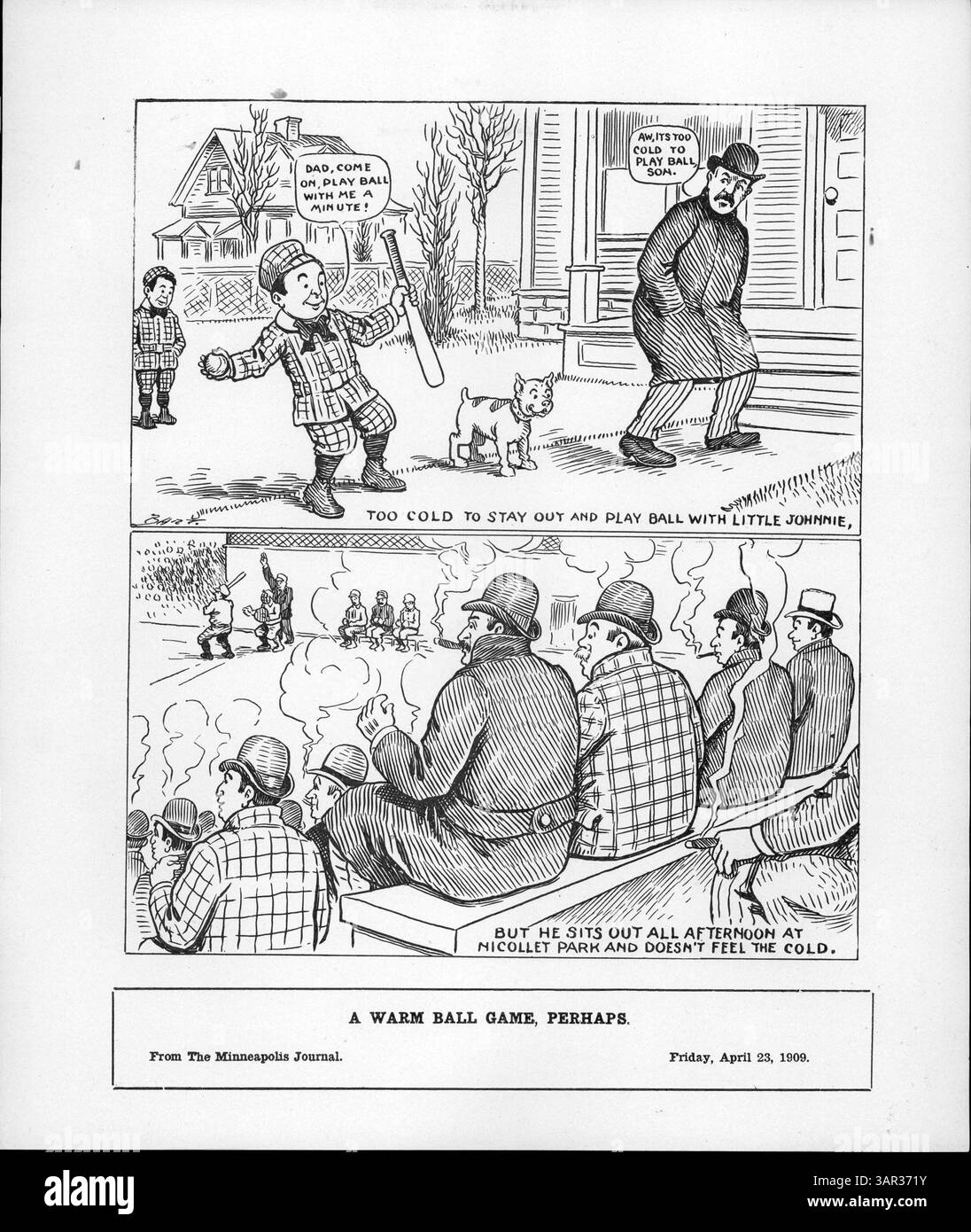 This illustration shows a man commenting on the cold weather preventing ...
