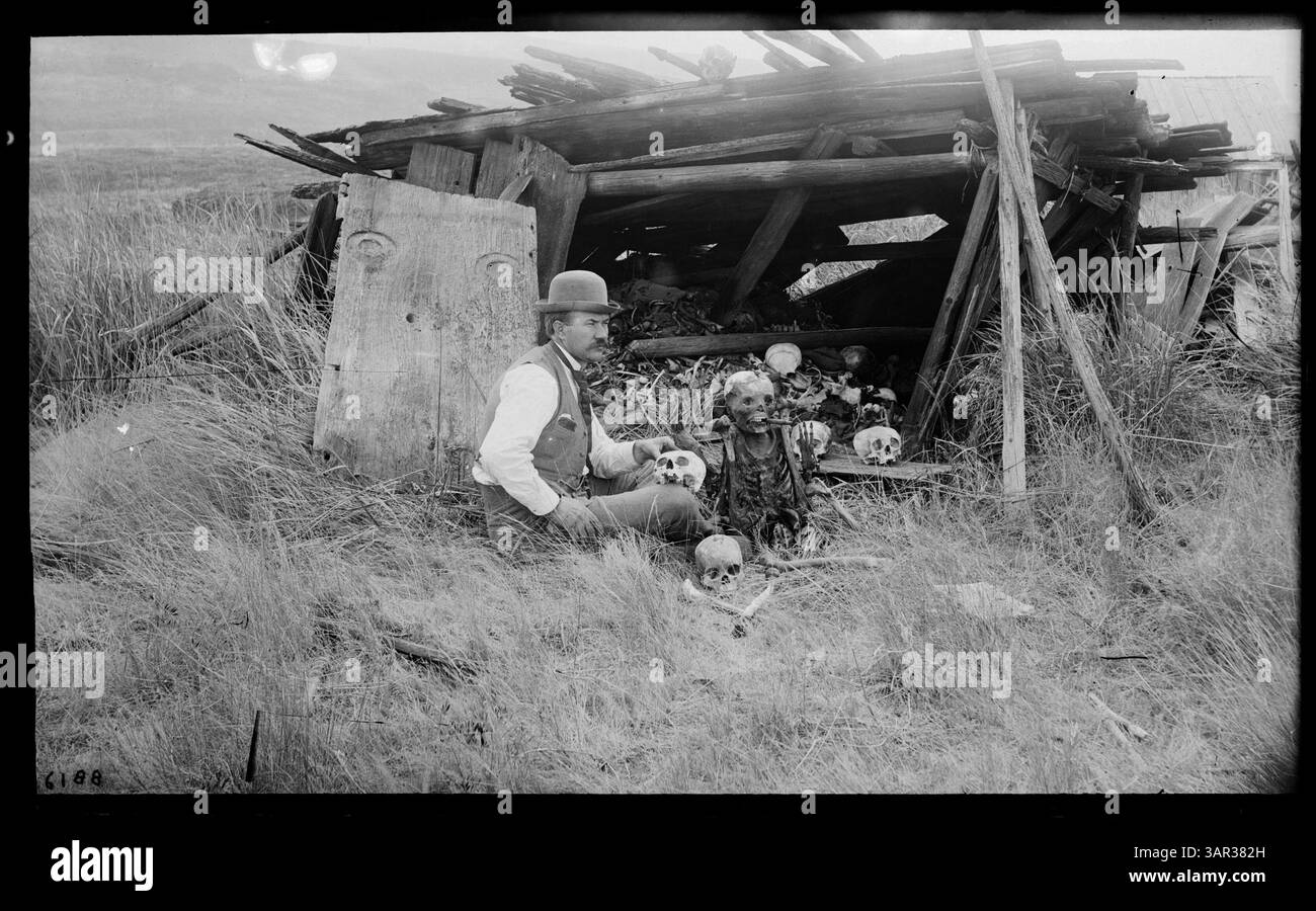 This photograph depicts a tribal grave on Memaloose Island, a ...
