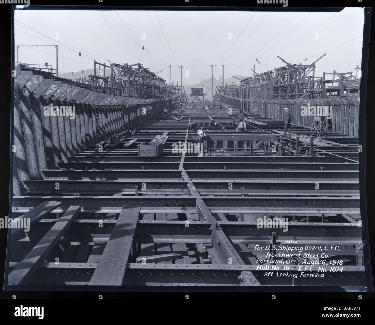 A photograph showing the aft view of Hull No. 18, a ship built for the ...