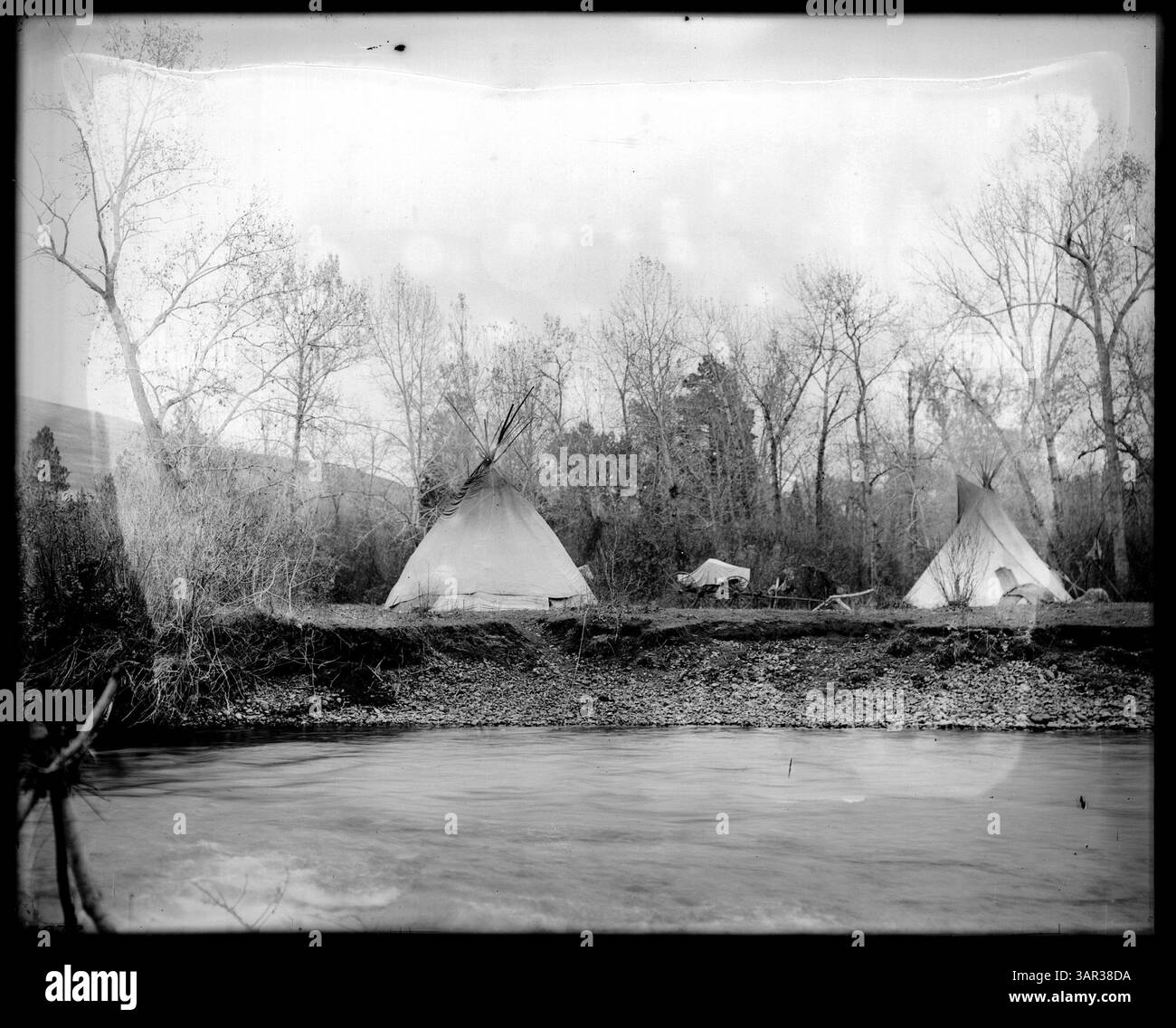 The photograph shows camps on the Umatilla Indian Reservation, offering ...