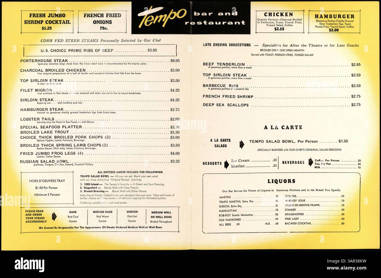 The Tempo Bar and Restaurant menu is a bi-fold design, featuring a ...