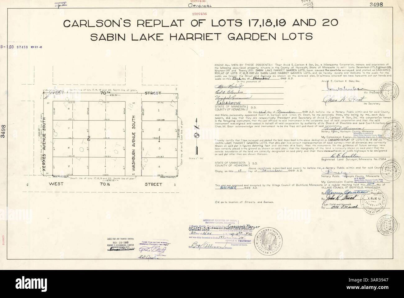 This map illustrates the replat of lots 17 through 20 of Sabin Lake ...