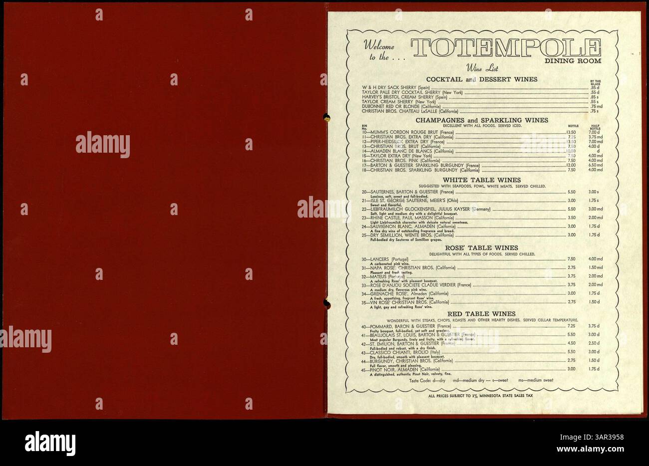 The Totem Pole Dining Room's menu showcases Native American-themed ...