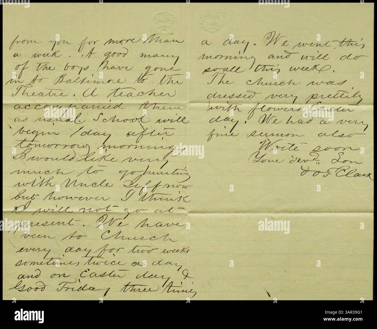 A letter from John O'Fallon Clark, dated April 9, 1859, written to his ...