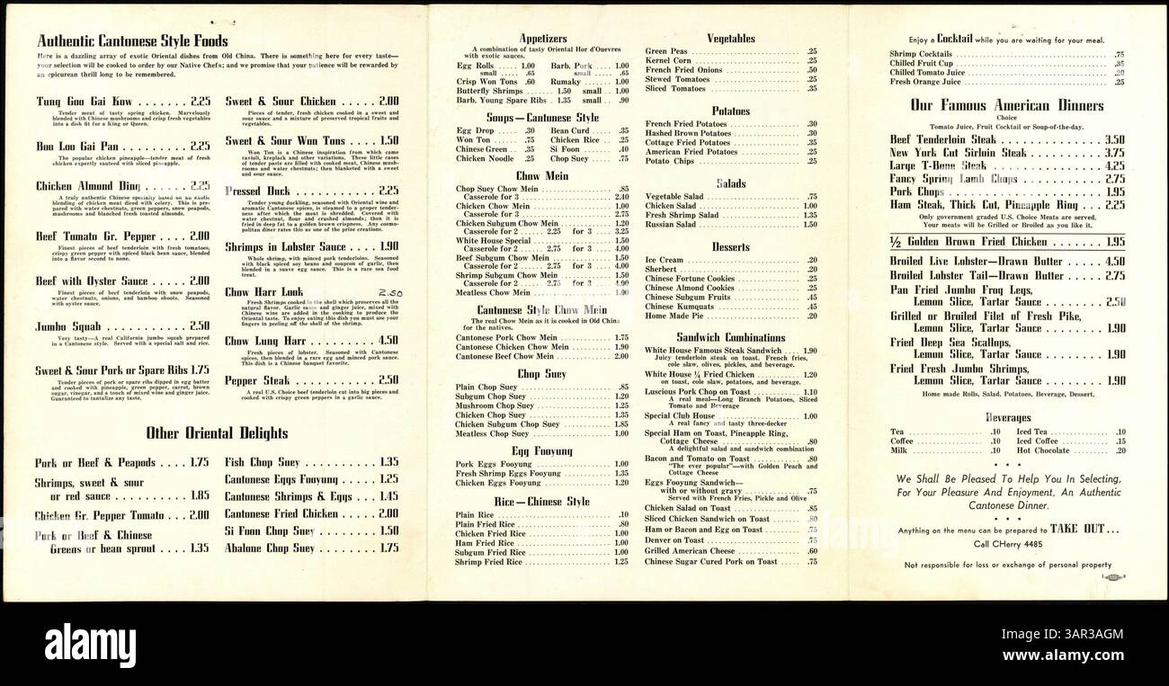 This White House menu, with a tri-fold design, includes Cantonese and ...