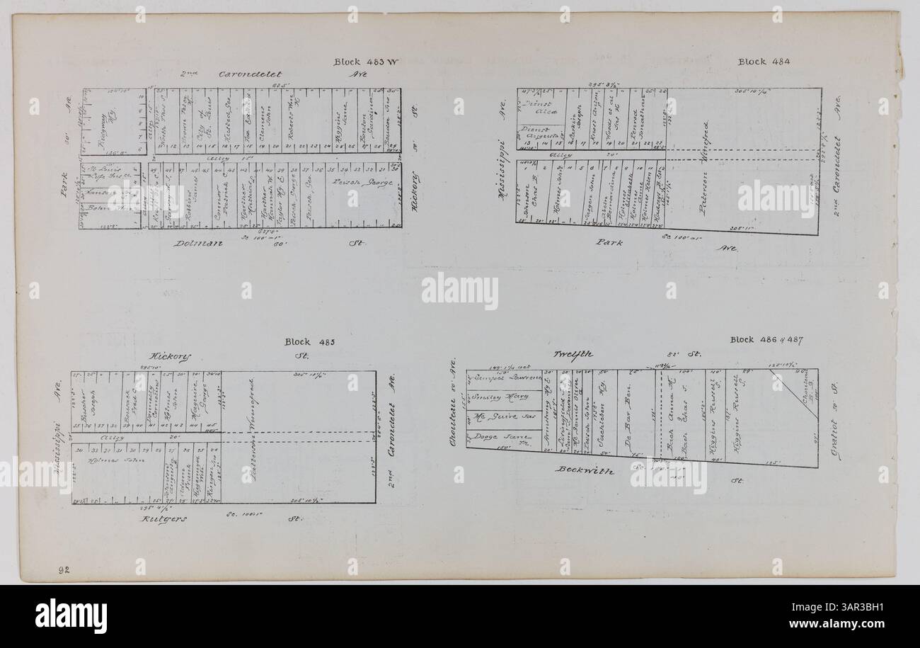 A page from the St. Louis insurance maps, displaying blocks 483 W, 484 ...