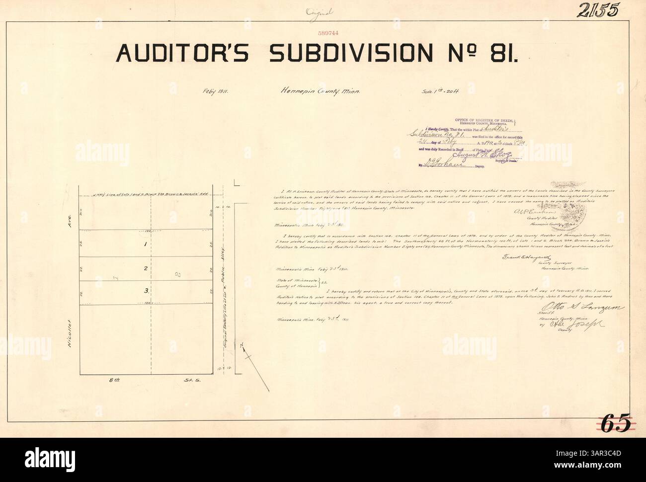 This map illustrates Auditor's Subdivision No. 81 in Minneapolis ...