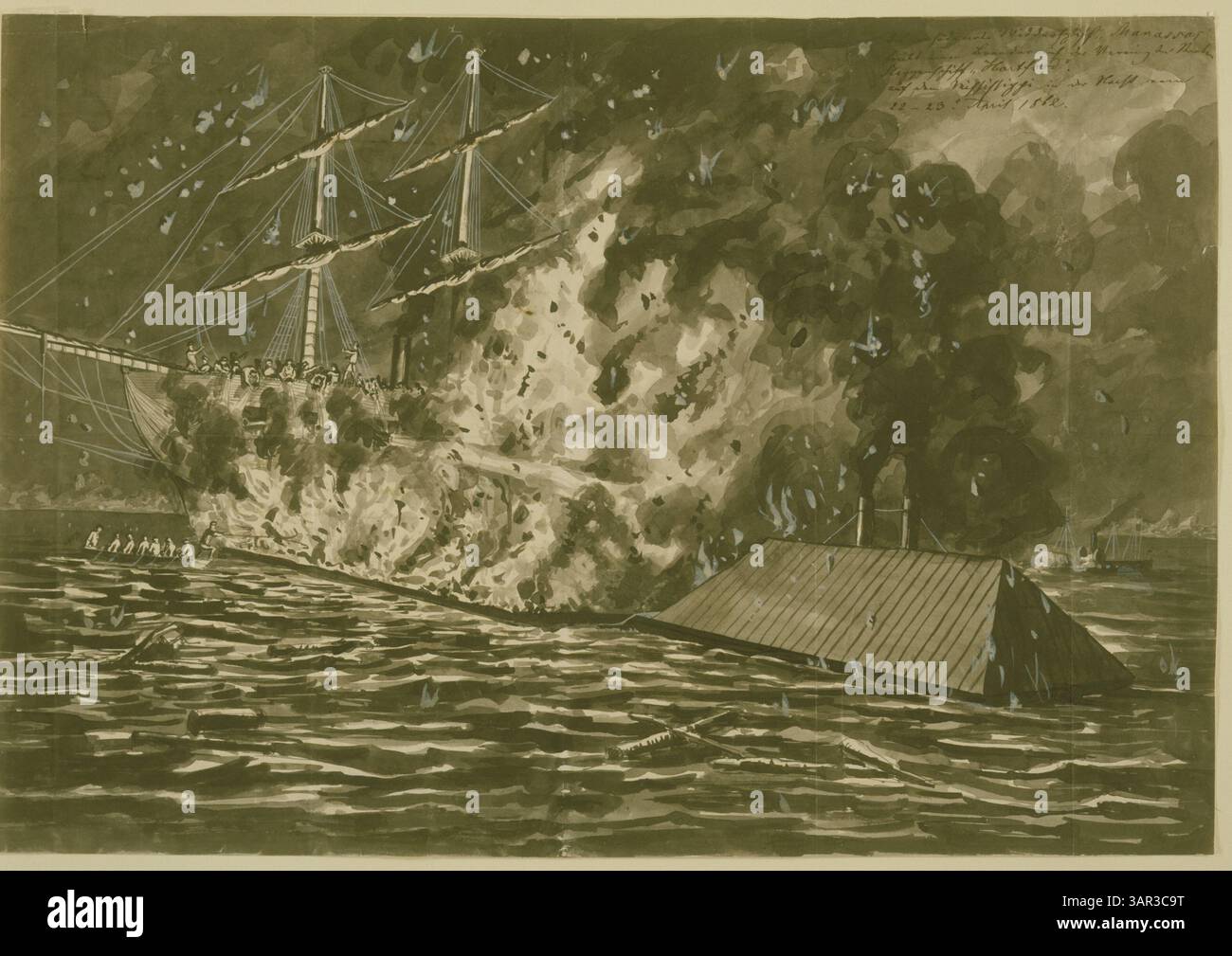 This scene depicts the USS Hartford, flagship of Admiral David Farragut ...