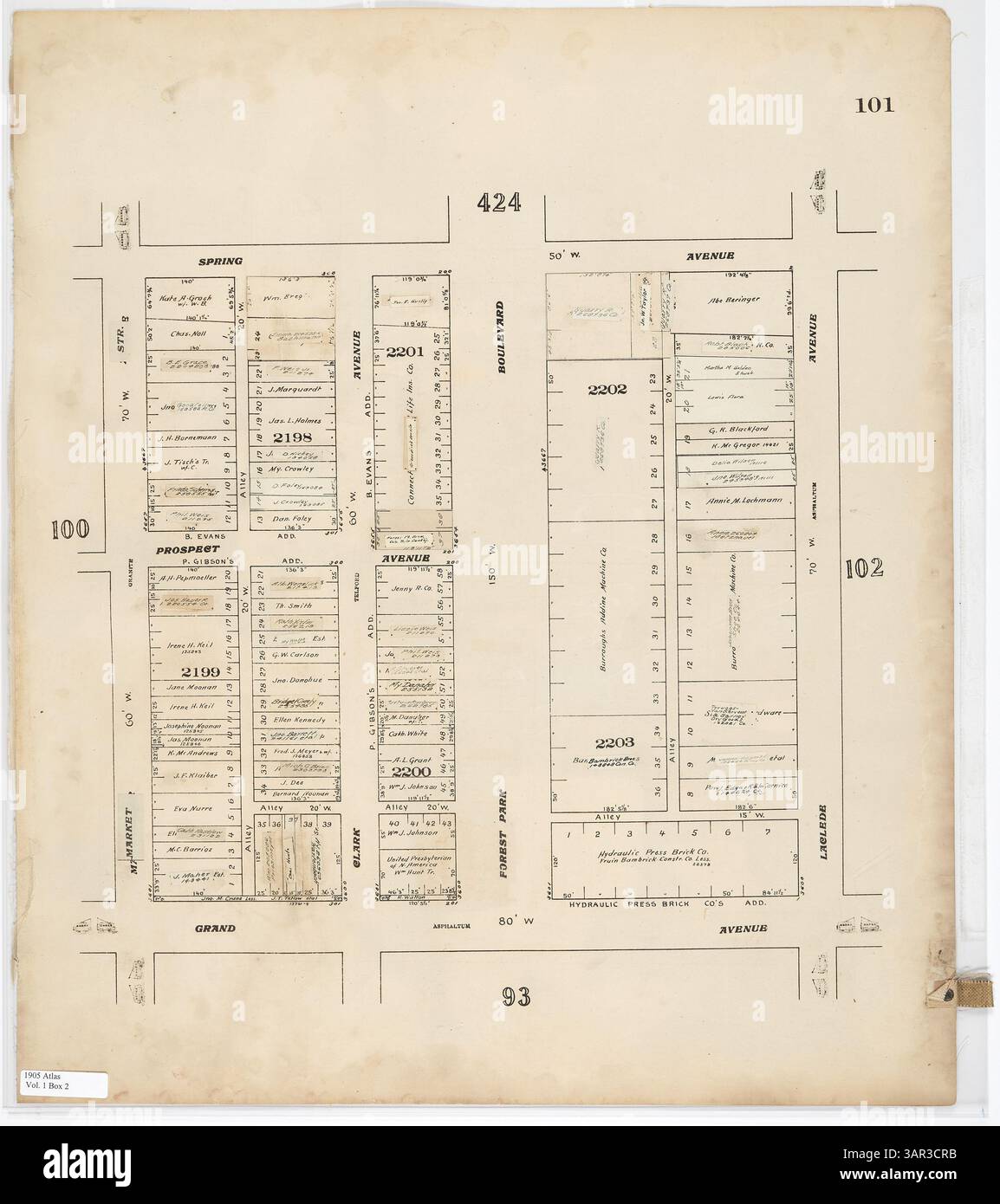 Page 101 from Volume 1 of the Atlas of the City of St. Louis, featuring ...