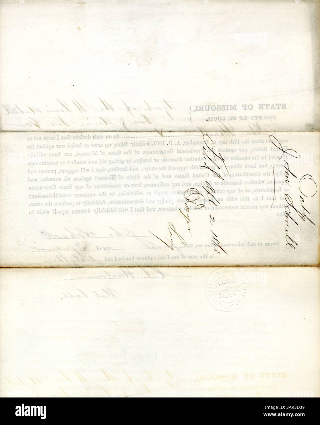 The loyalty oath of John Schnell, sworn in St. Louis County, Missouri ...