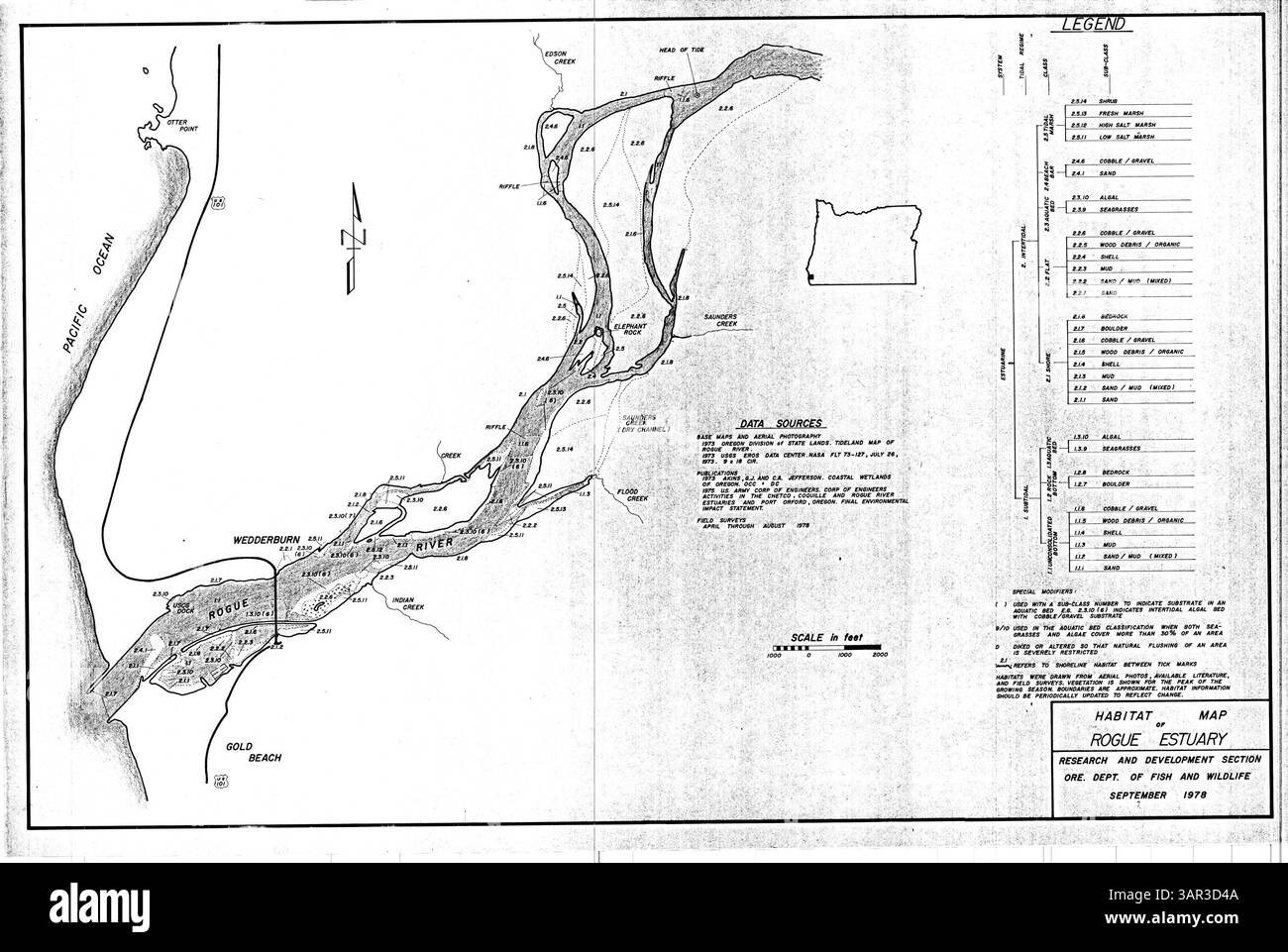 This map shows the habitat details of the Rogue Estuary, created from ...