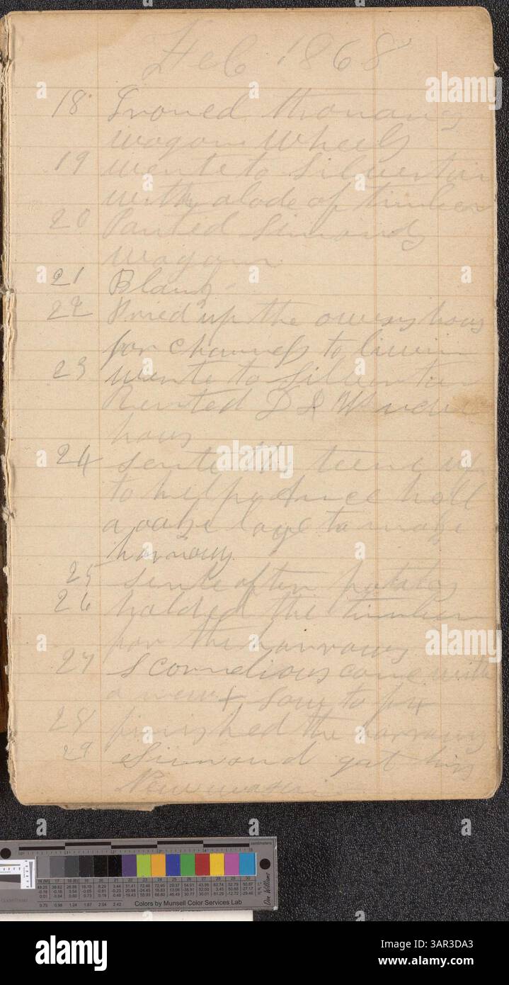 The diary from 1868-1869 records daily activities, financial transactions, and occasional ...