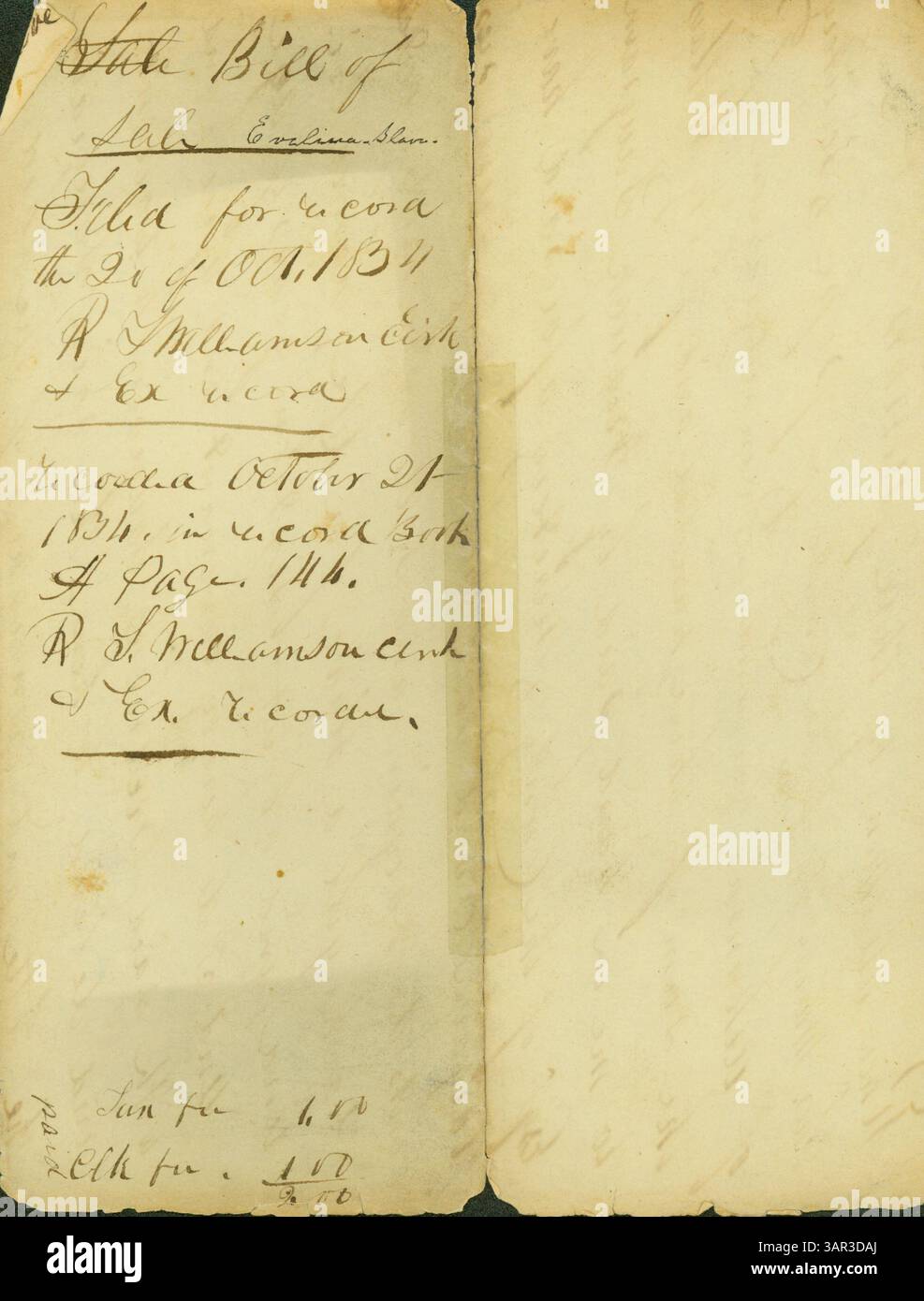 A bill of sale from Mrs. Murray to Frederick Saugrain for the transfer ...