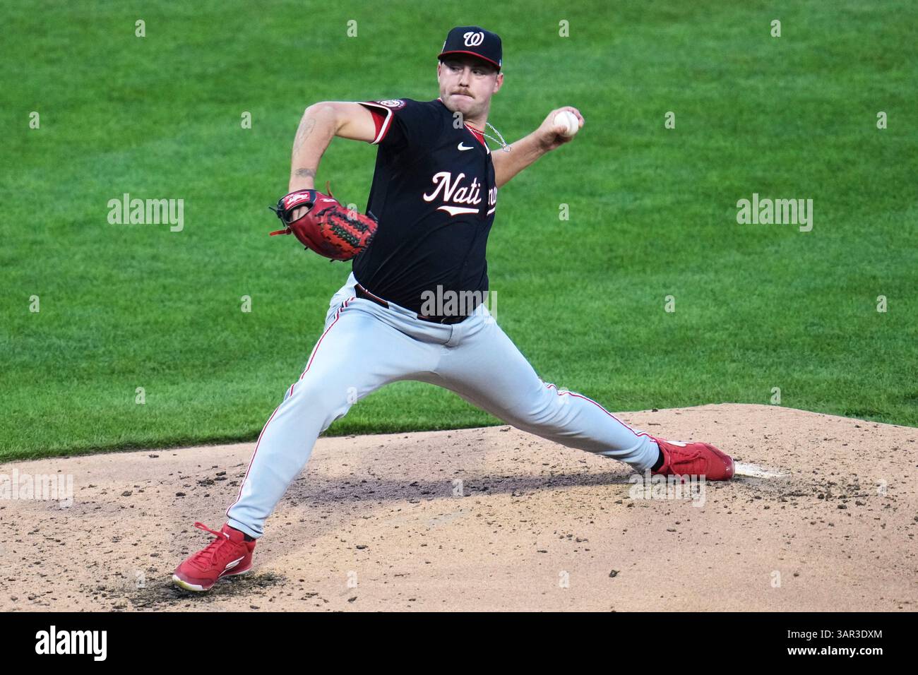 Washington Nationals pitcher Mitchell Parker delivers during the fifth ...