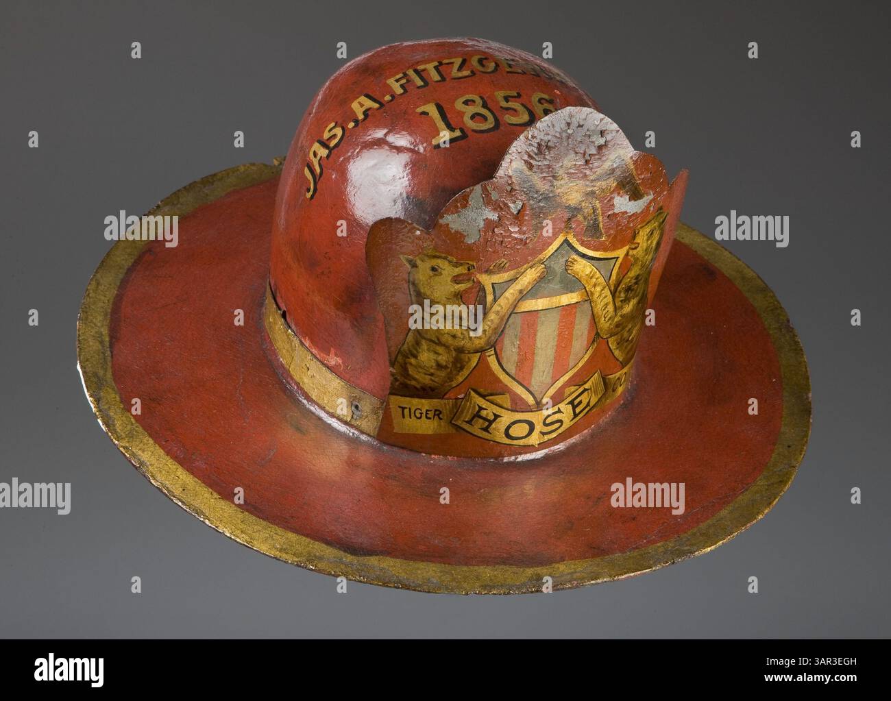 Painted felt fire hat worn by James A. Fitzgerald, a volunteer ...