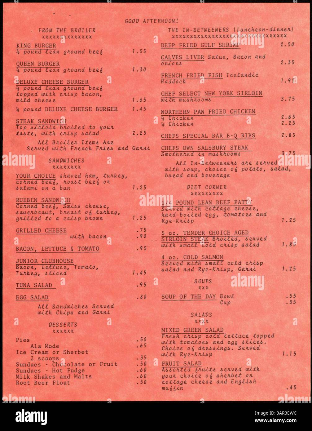 This menu from 'Inn-Between' includes daily specials, burgers ...