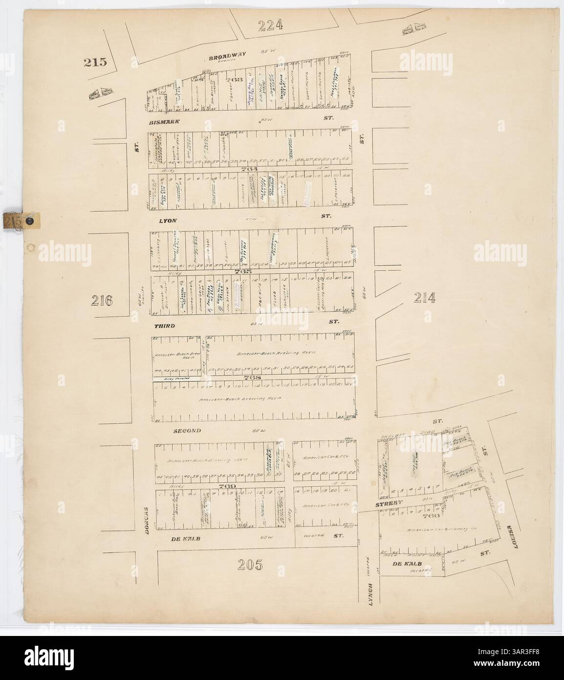 This historical atlas provides a detailed map of St. Louis, focusing on ...