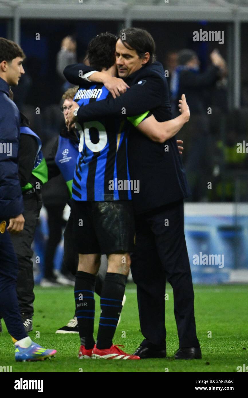 San Siro Stadium on April 16, 2025 in Milan, Italy. Simone Inzaghi ...