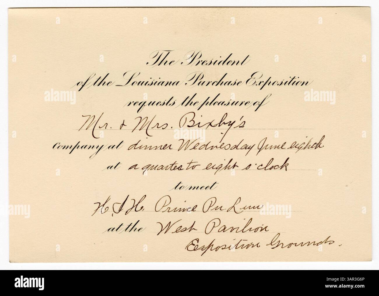 This dinner invitation for Prince Pu Lun at the 1904 Louisiana Purchase ...