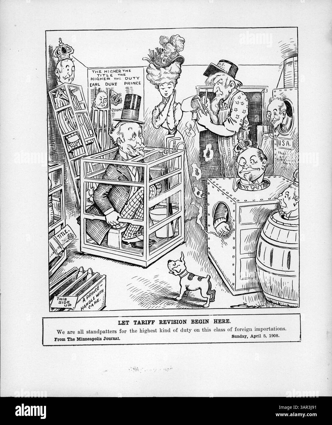 A political cartoon showing foreign leaders in shipping containers ...