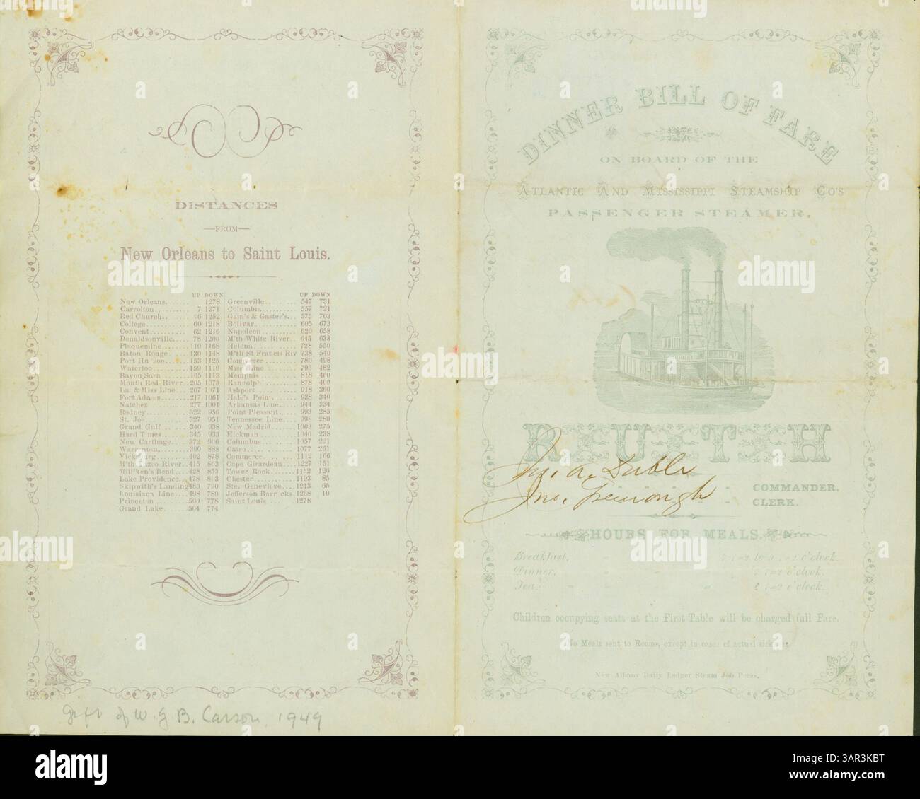 This dinner bill of fare from the steamboat Ruth, dated March 24, 1866 ...