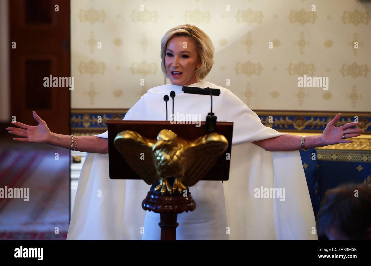 Pastor Paula White speaks during a Easter prayer service and dinner ...