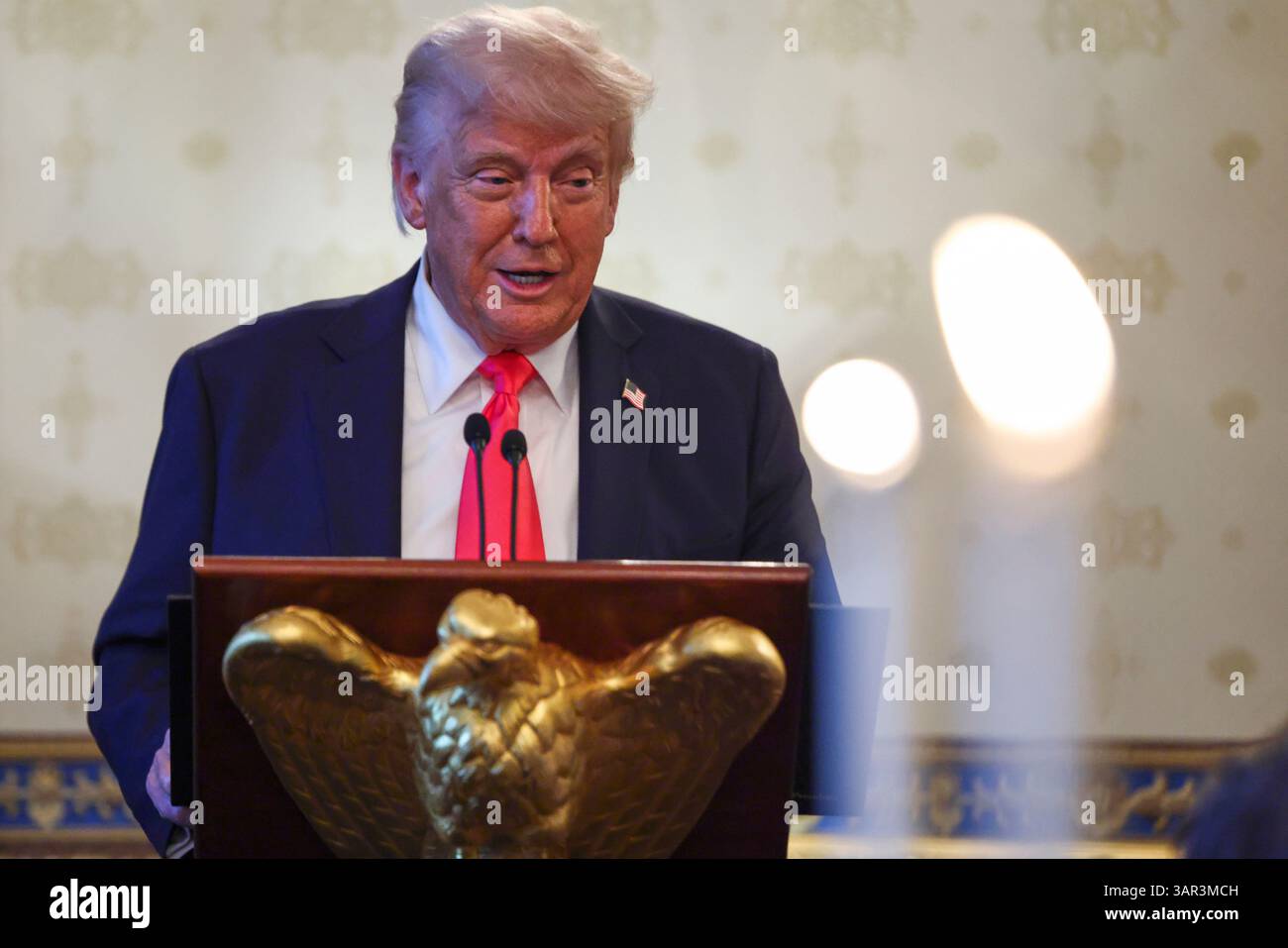 President Donald Trump speaks during an Easter prayer service and ...