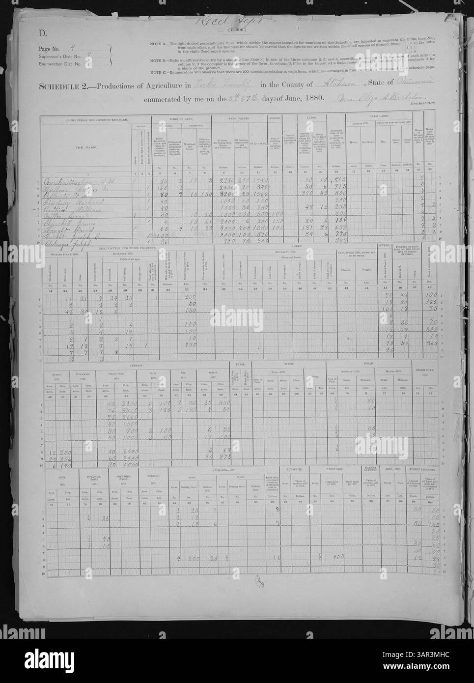 This volume of the 1880 agricultural census covers detailed statistics for Adair and Audrain ...