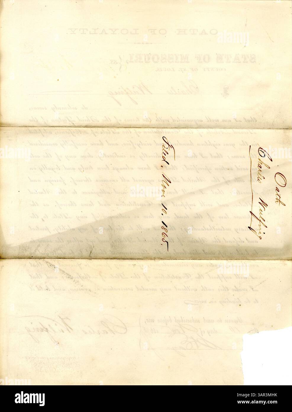 Charles Wulfing's loyalty oath, signed in St. Louis County, Missouri ...