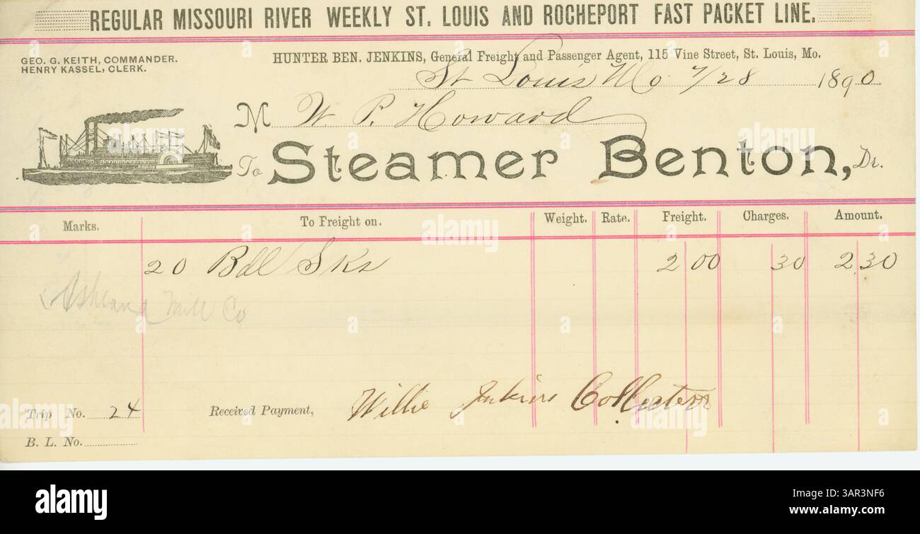 The bill of lading for the steamer Benton, dated July 28, 1890 ...