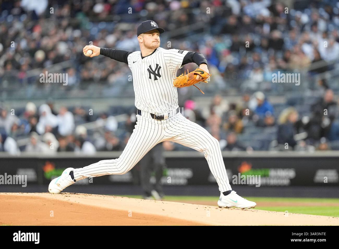 BRONX, NY - APRIL 16: New York Yankees Pitcher Clarke Schmidt delivers ...