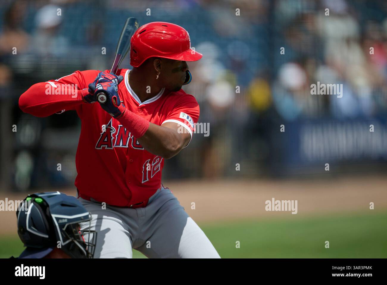 Los Angeles Angels Jorge Soler (12) bats in the top of the first inning ...