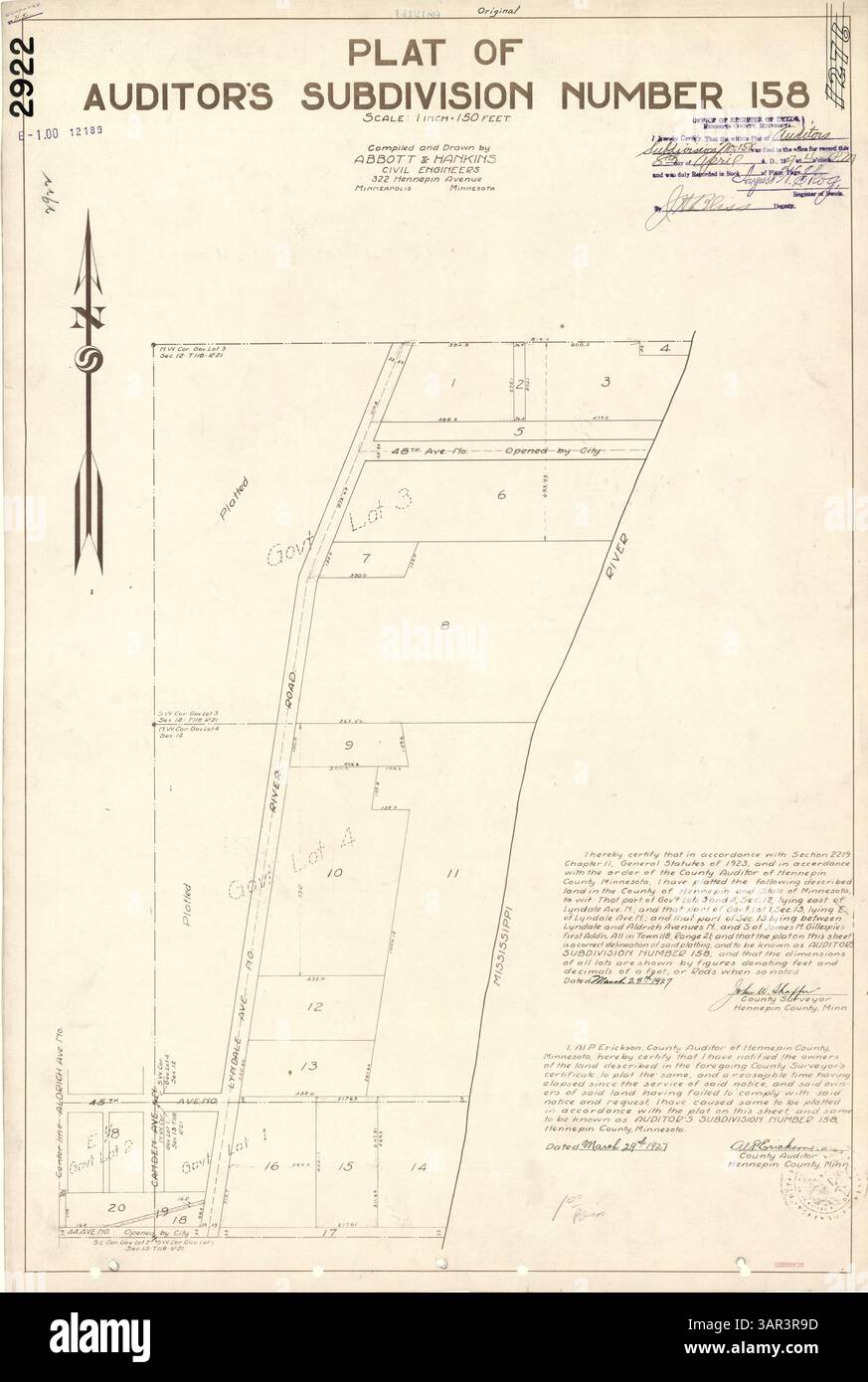 A map showing Auditor's Subdivision Number 158, part of the land ...