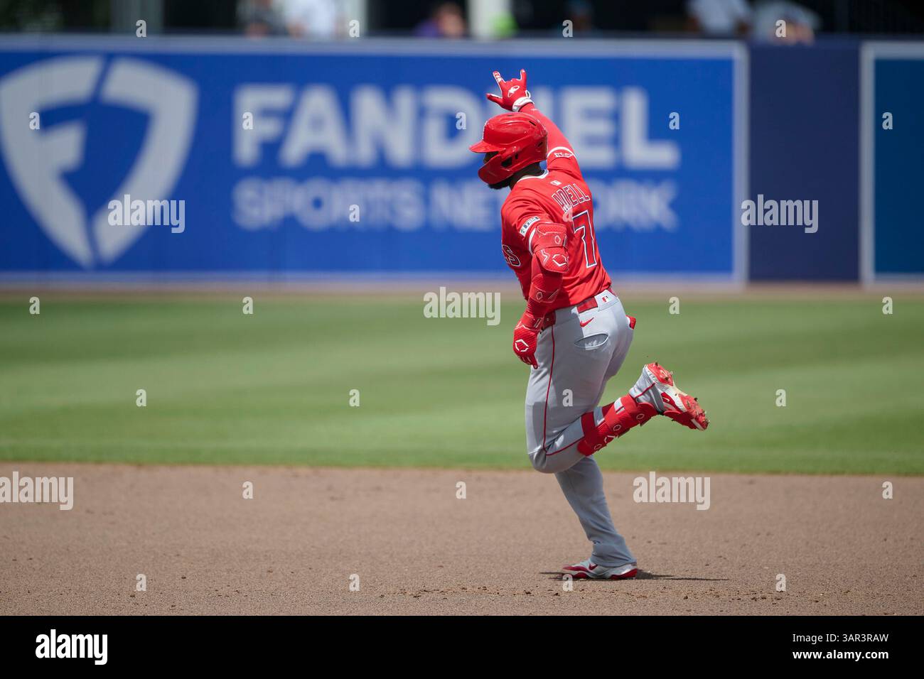 Los Angeles Angels Jo Adell (7) rounds the bases after hitting a home ...