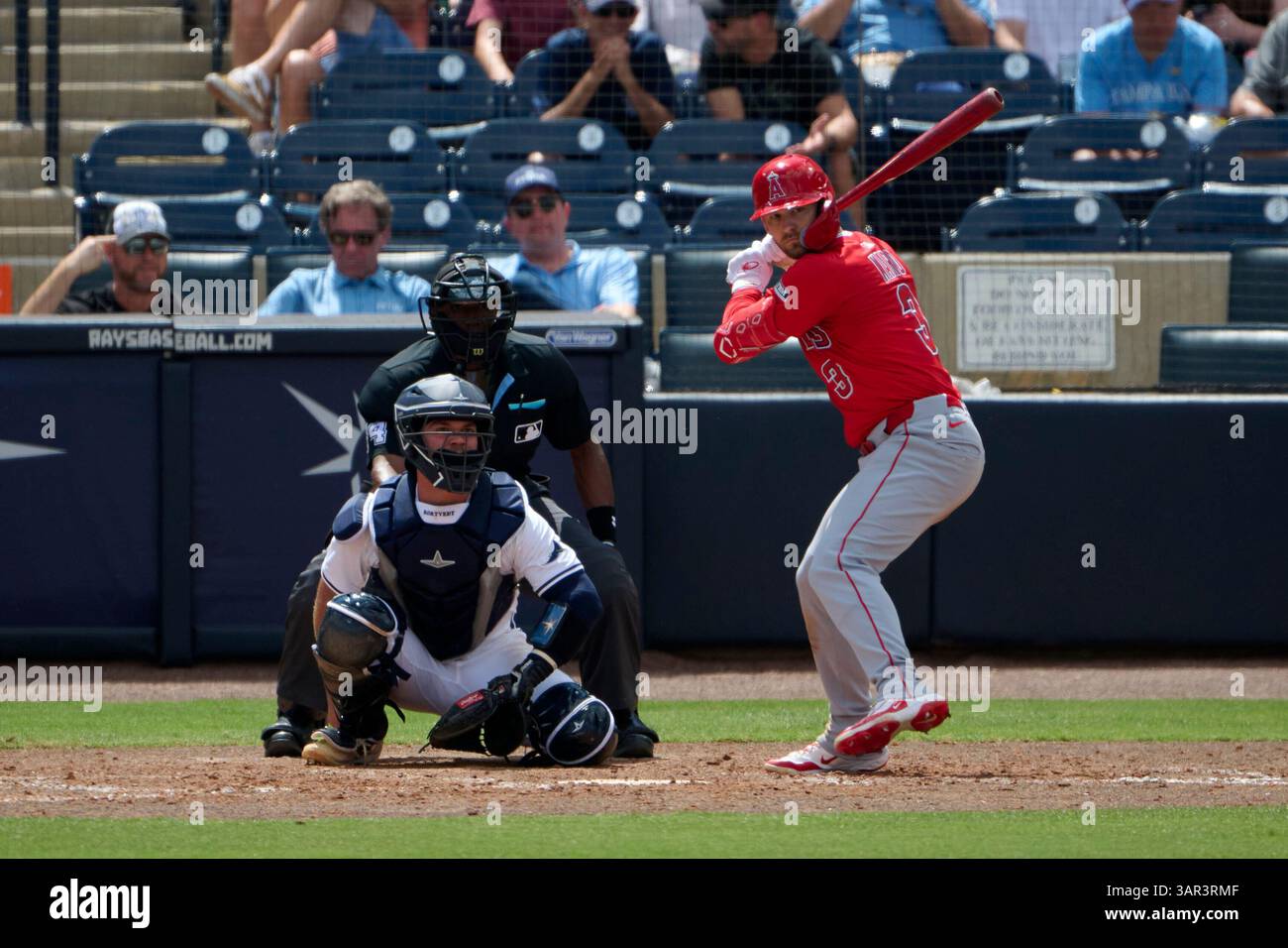 Los Angeles Angels Taylor Ward (3) bats bats in the top of the eighth ...
