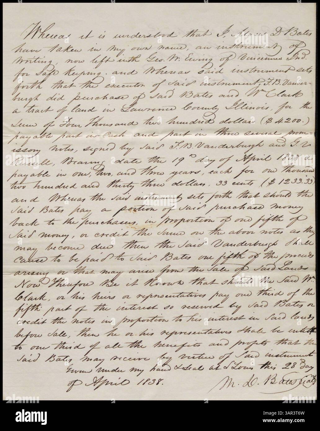 Deed document dated April 28, 1838, transferring one-third of property ...