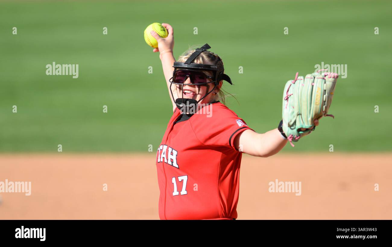 Utah pitcher Shelbee Jones pitches the ball during an NCAA softball ...