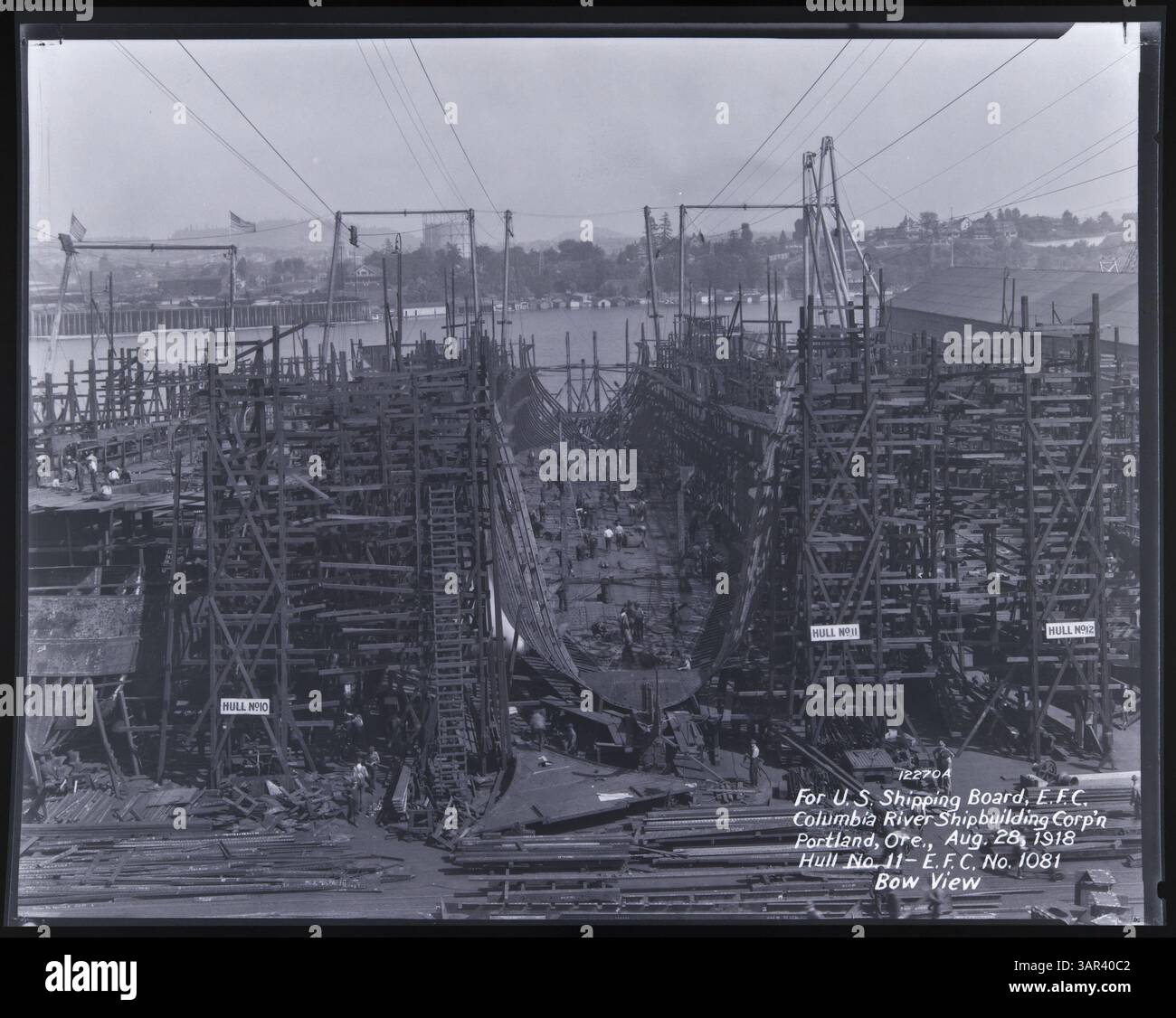 This photograph shows the bow view of Hull no. 11 under construction at ...